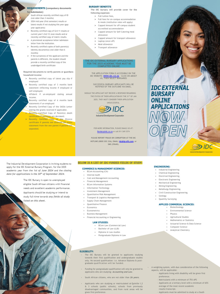 IDC External Bursary Application Information Letter For 2025 | PDF