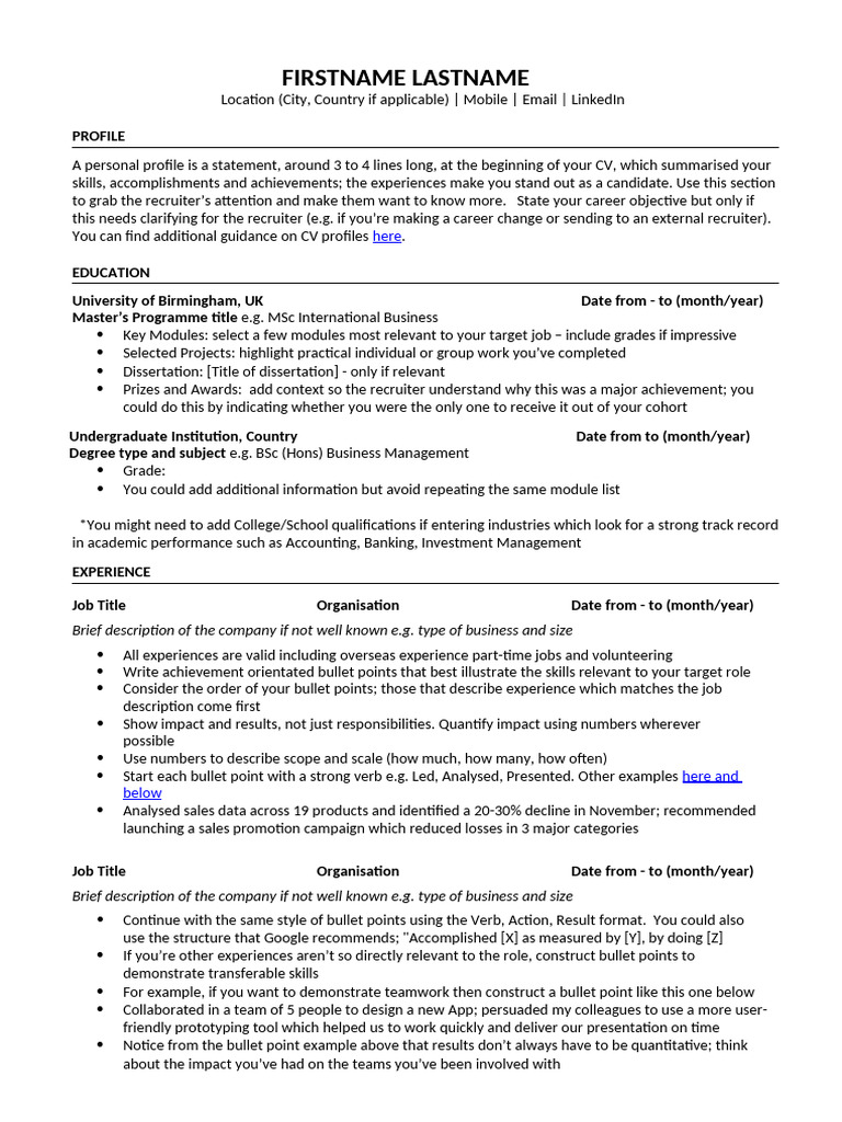 Uob PGT CV Template 2022 | PDF