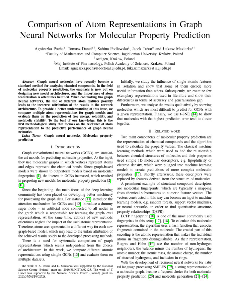 Comparison of Atom Representations in Graph Neural Networks For Molecular Property Prediction | PDF
