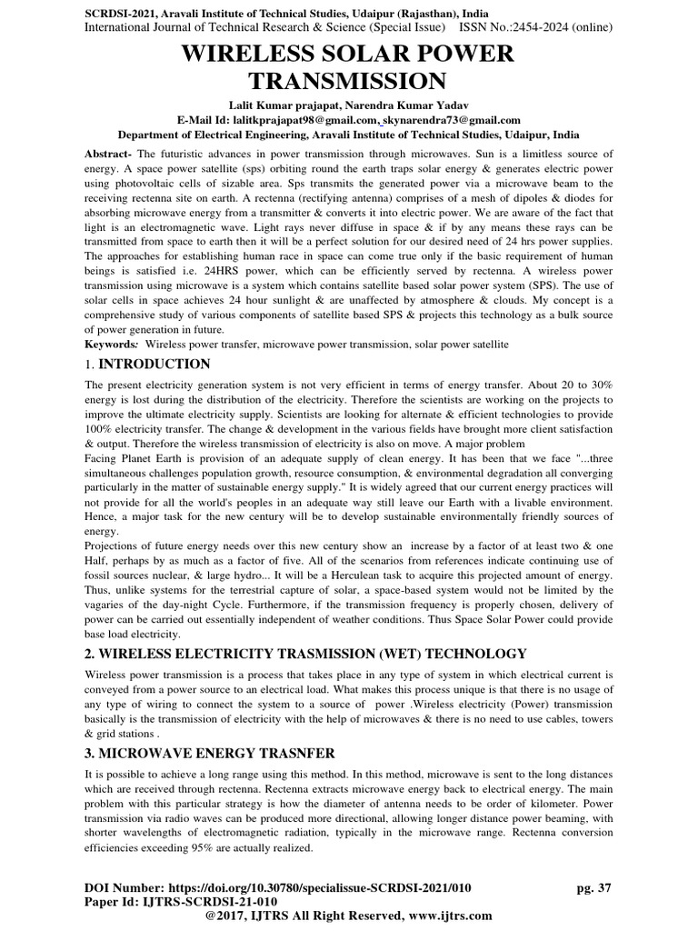 Wireless Solar Power Transmission | PDF