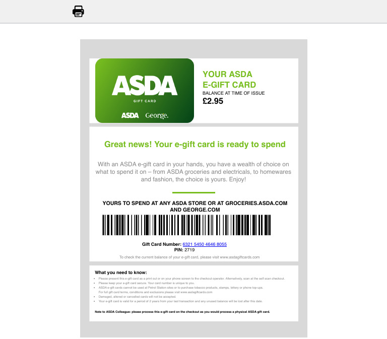 ASDA Virtual Gift Cards | PDF