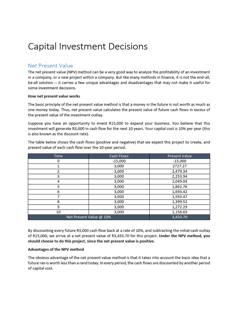 Capital Investment Decision Methods Explained | PDF | Net Present Value ...