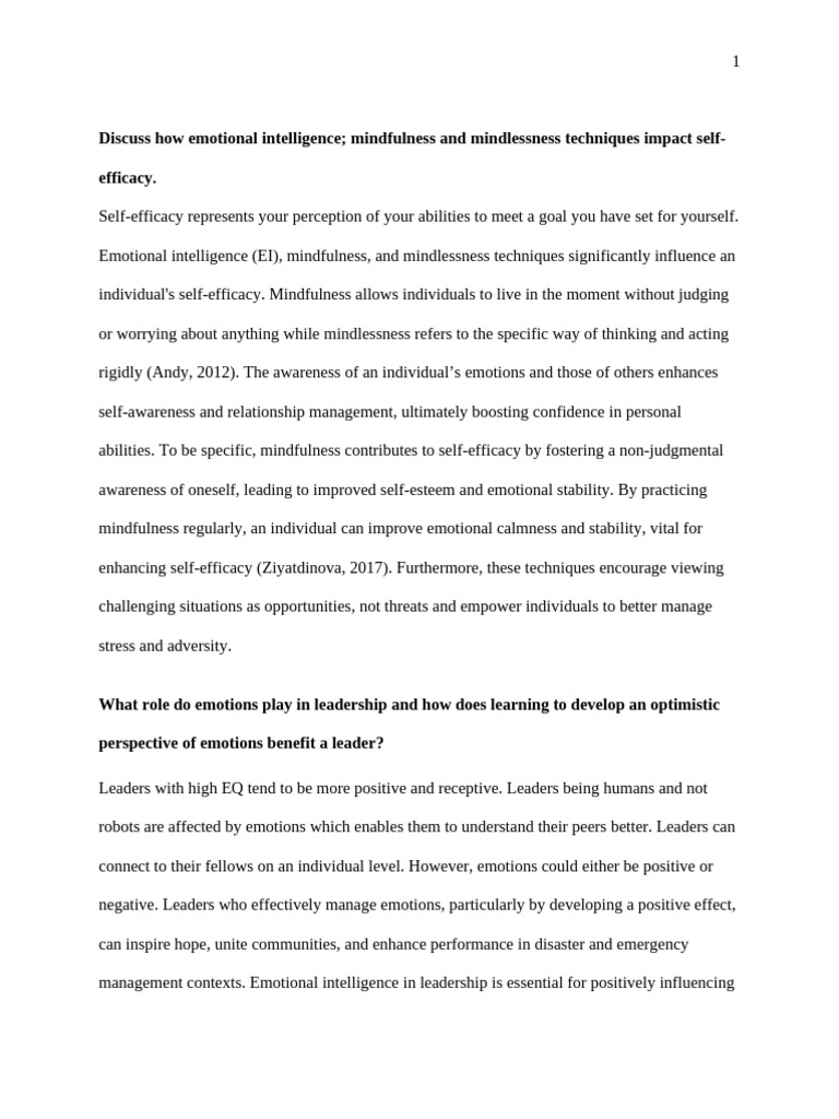MGE Discussion #4.edited | PDF | Emotional Intelligence | Self Efficacy