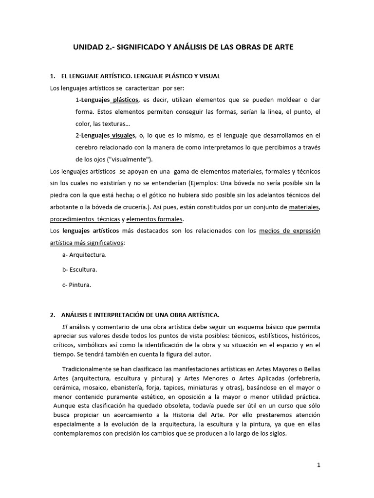 UNIDAD DIDÁCTICA 2 - Significado y Análisis de Las Obras de Arte | PDF ...