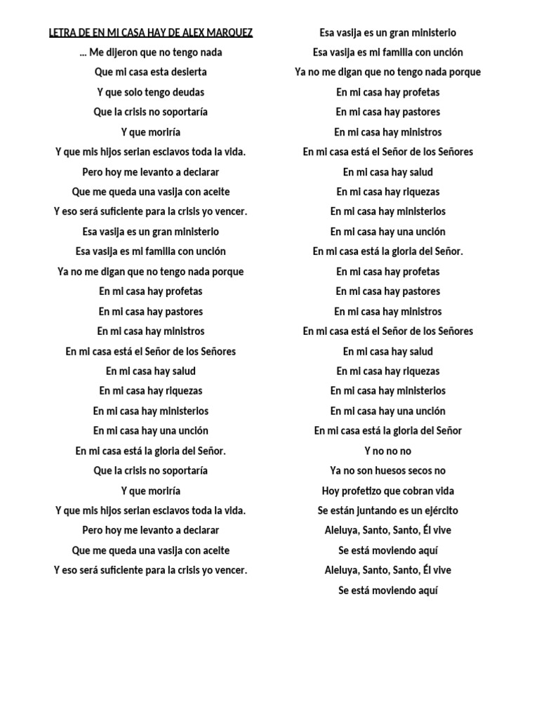 LETRA DE EN MI CASA HAY DE ALEX MARQUEZ | PDF