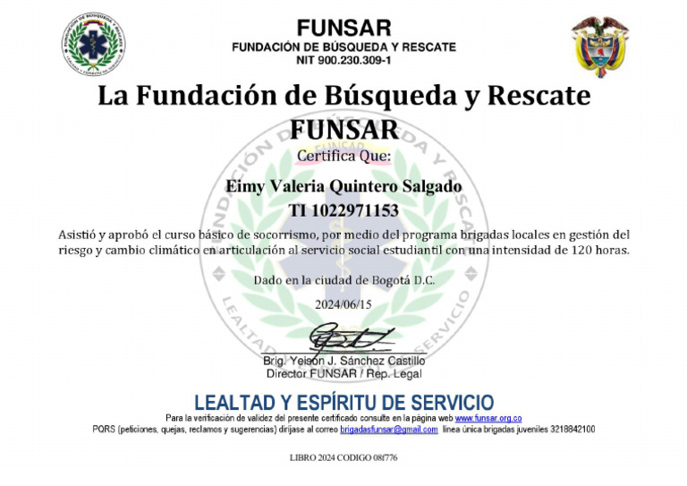 Certificado Funsar 2024 | PDF