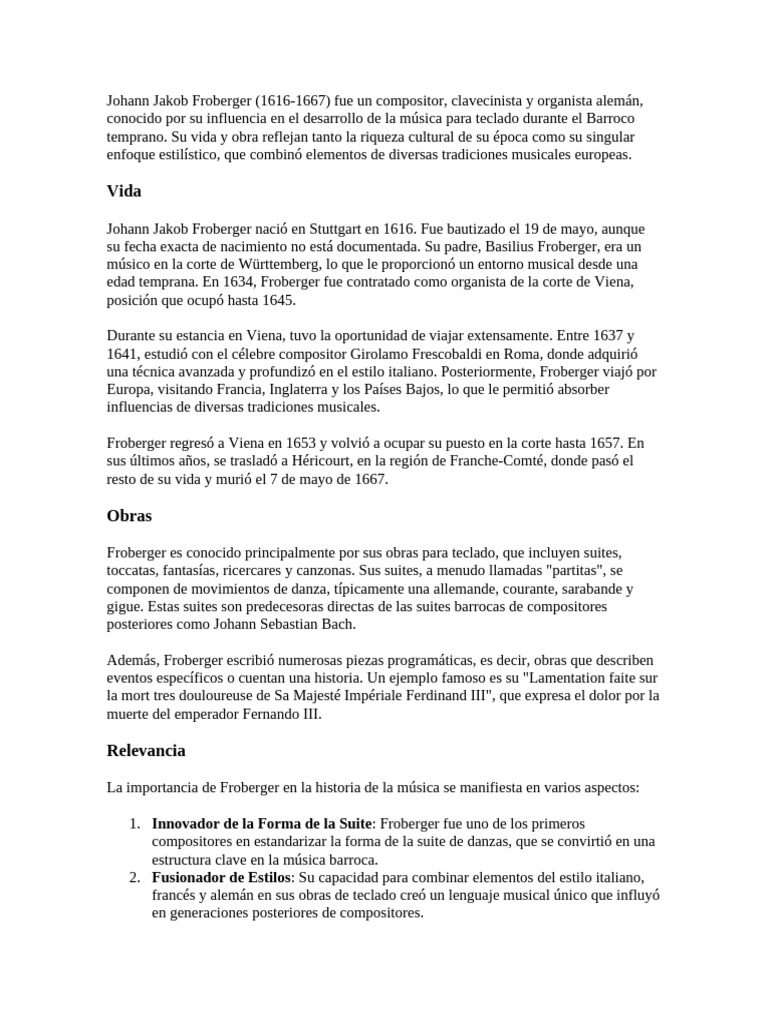 Johann Jakob Froberger | PDF