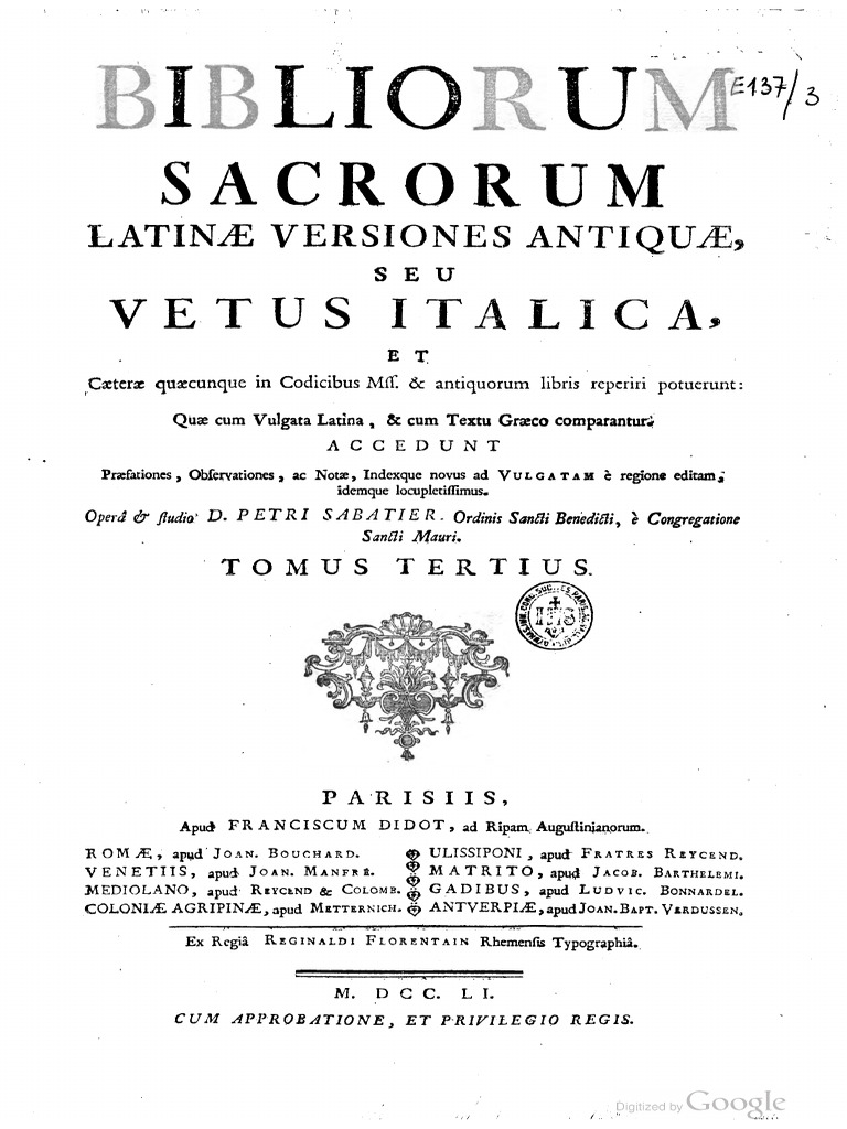 Bibliorum Sacrorum Latinae Versiones Antiquae | PDF