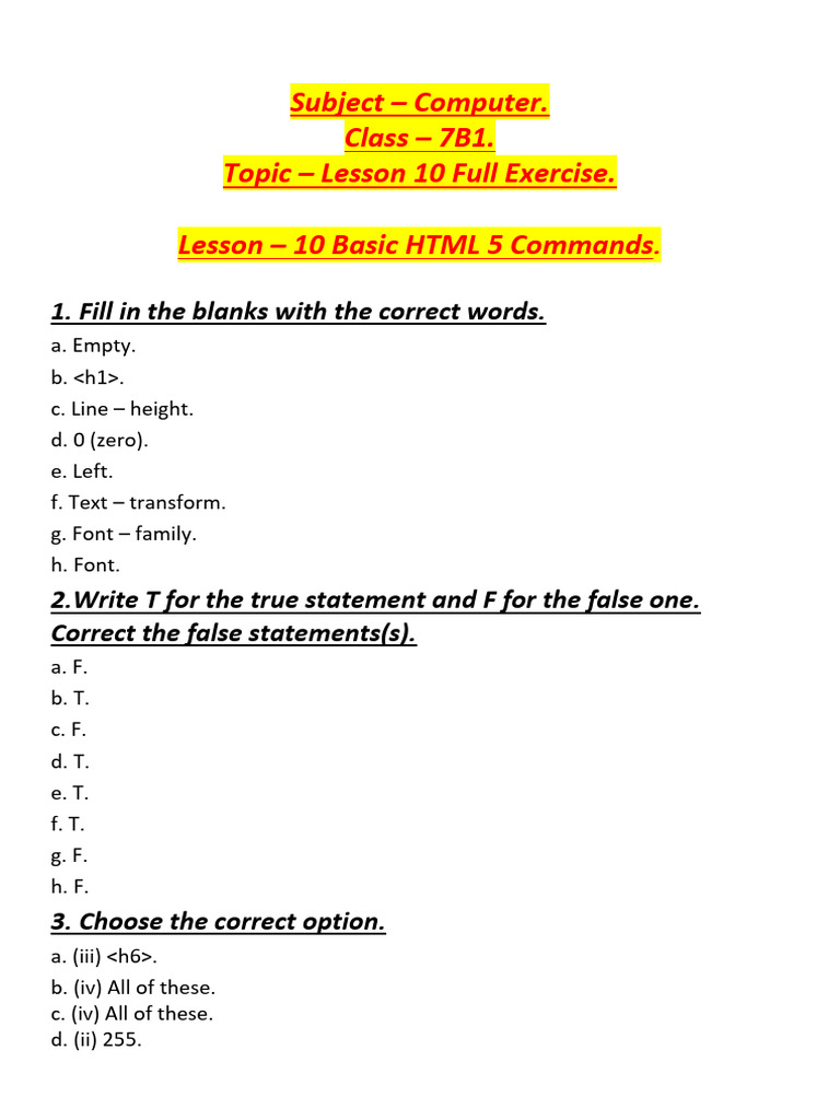 (Class 7B1) (Subject Computer) (Lesson 10) | PDF