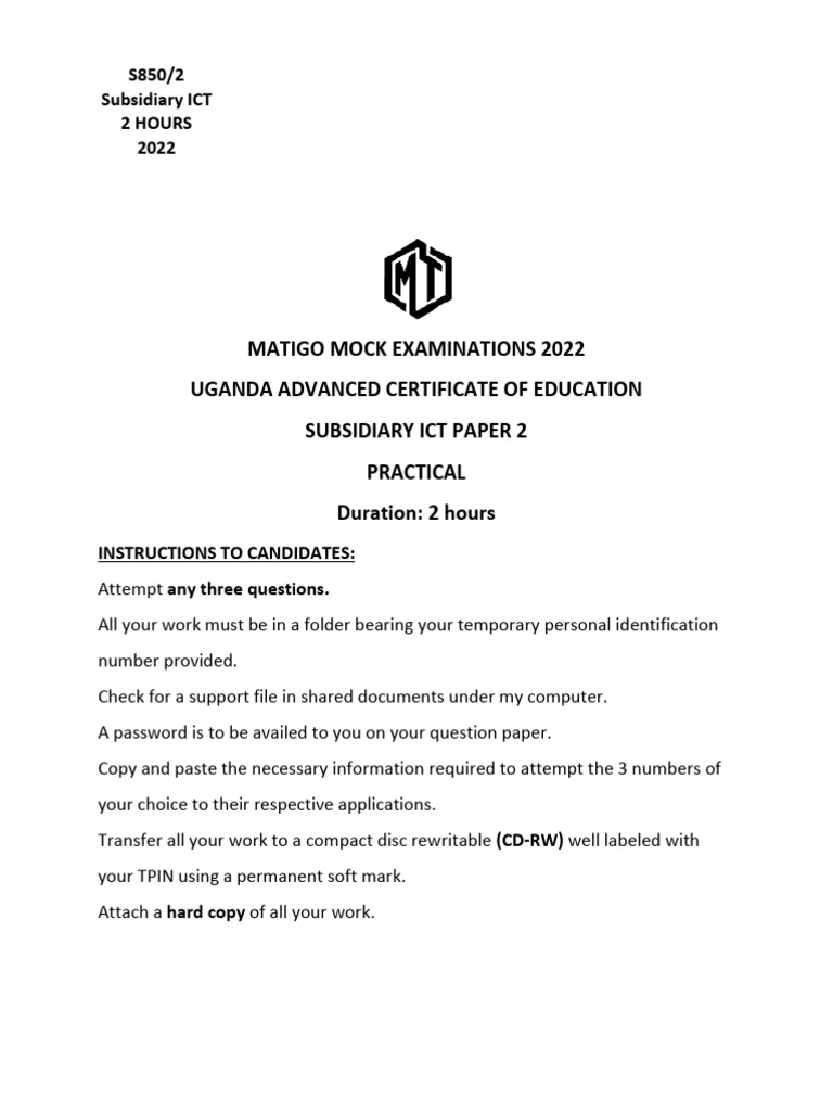 MOCKS SUBSIDIARY ICT PAPER 2 | PDF