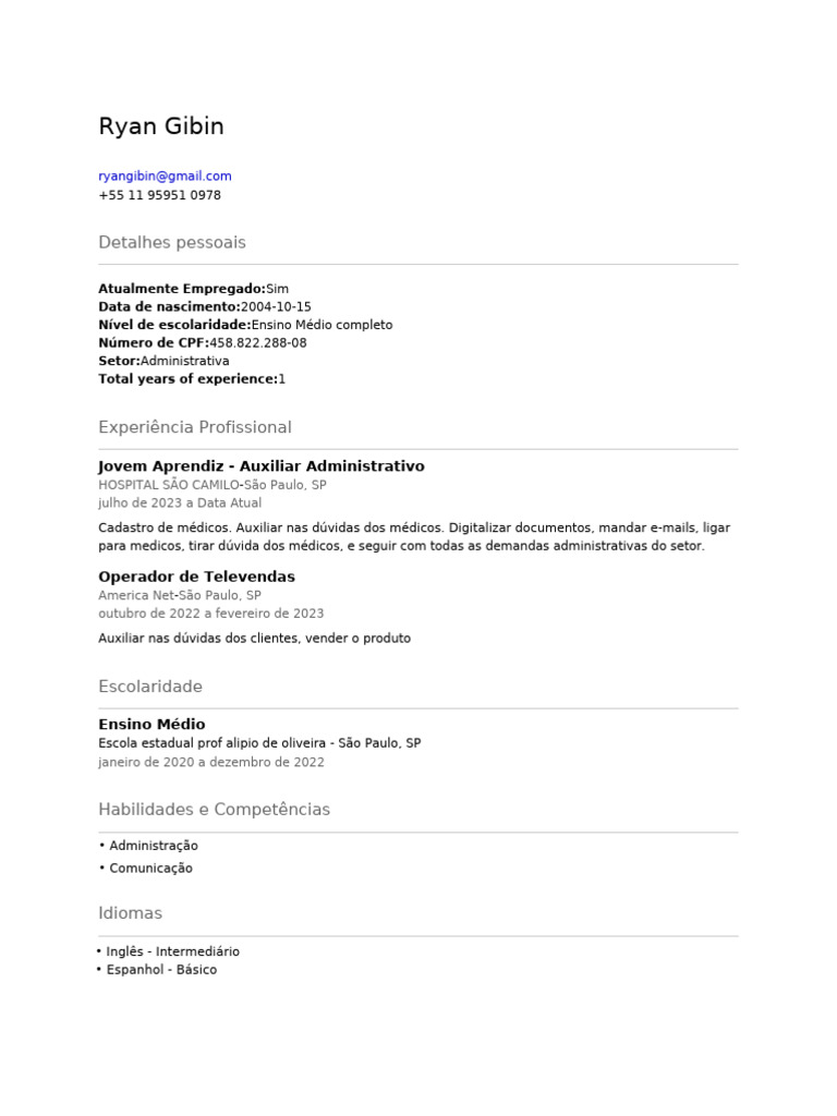 Curriculo-Ryan-Gibin Qwerpdf PDF para Word | PDF