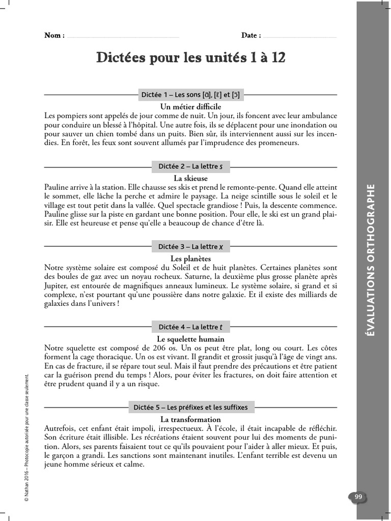 Millefeuille CM1 Fichier Evaluations Orthographe | PDF
