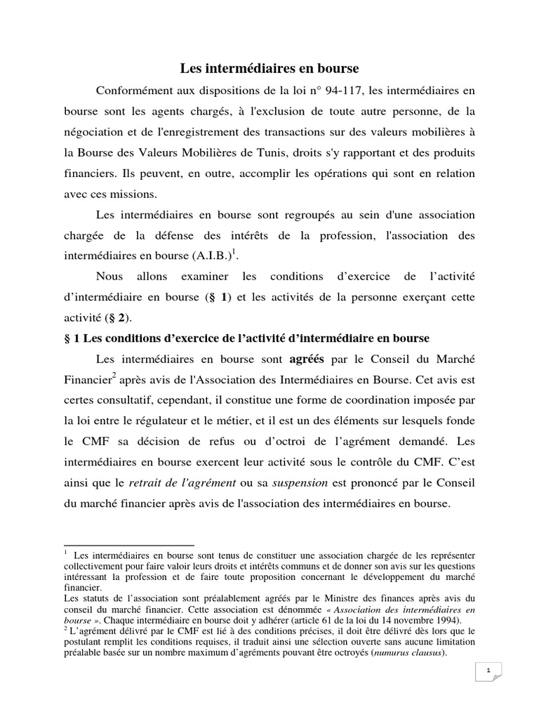 Les Intermédiaires en Bourse | PDF