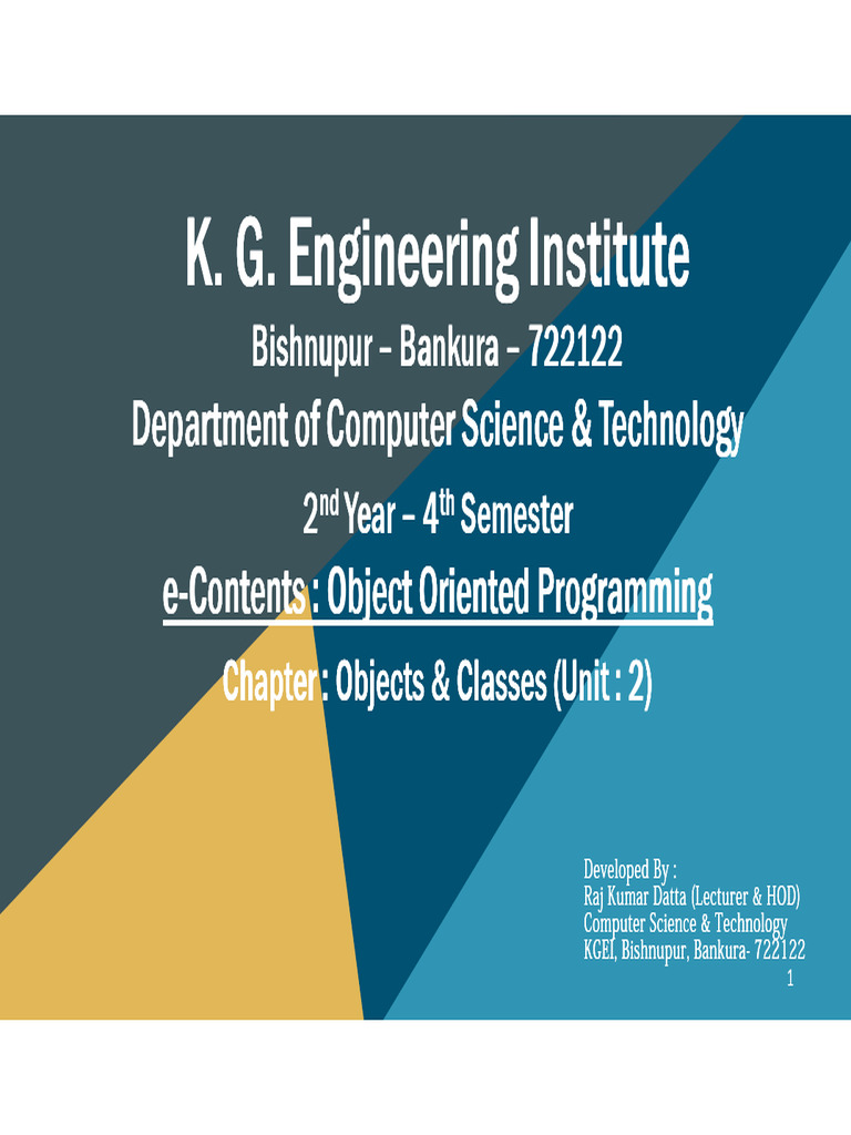 CST 2nd Year OOP E-Contents - Unit 2 - Classes & Objects | PDF | Class (Computer Programming ...
