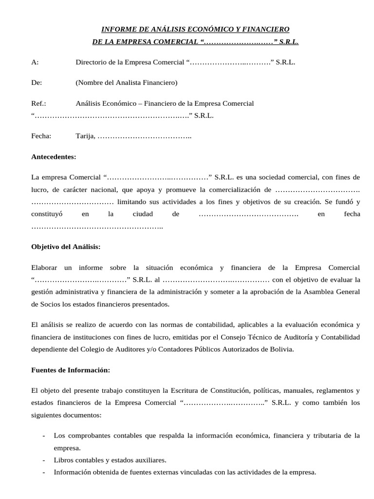 MODELO INFORME DE ANÁLISIS ECONÓMICO Y FINANCIERO | PDF