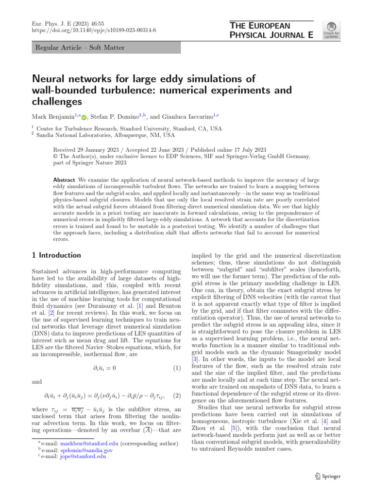 Neural Networks For Large Eddy Simulations of Wall-Bounded Turbulence Numerical Experiments and ...