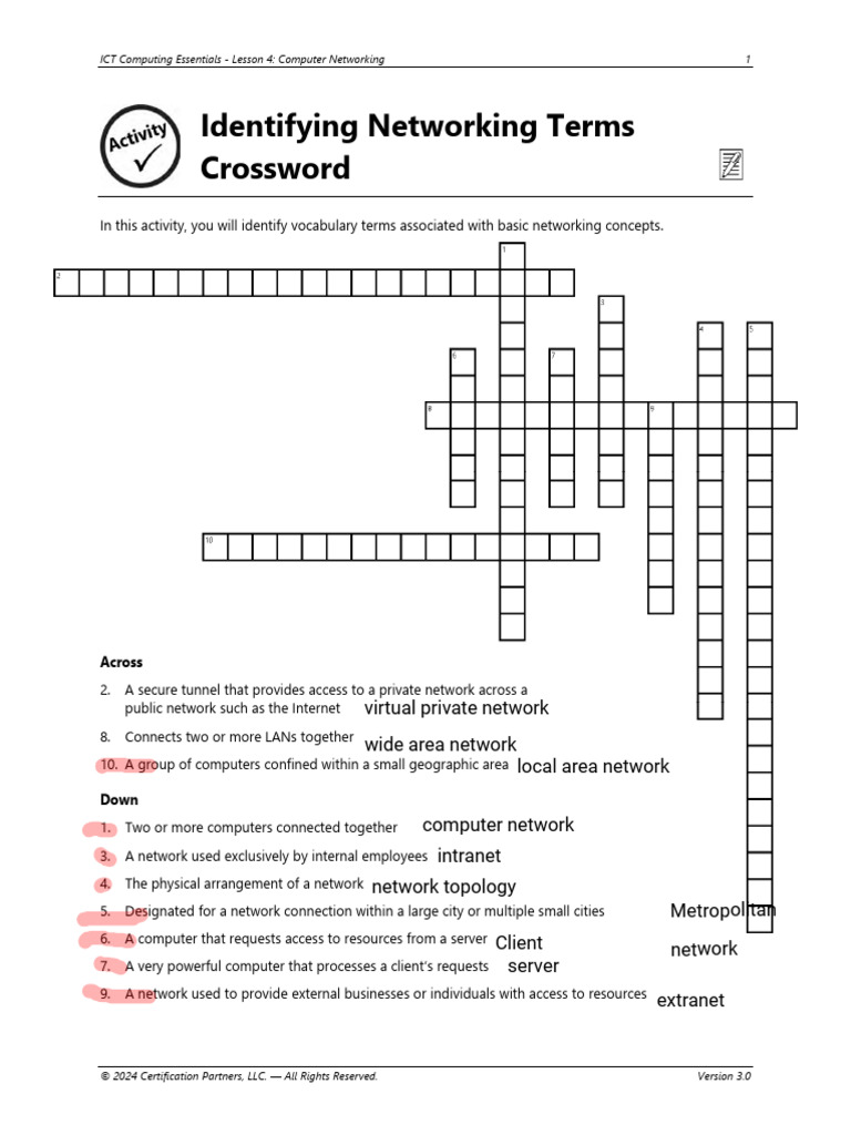 Greyson Kurit - Identifying Networking Terms Crossword | PDF
