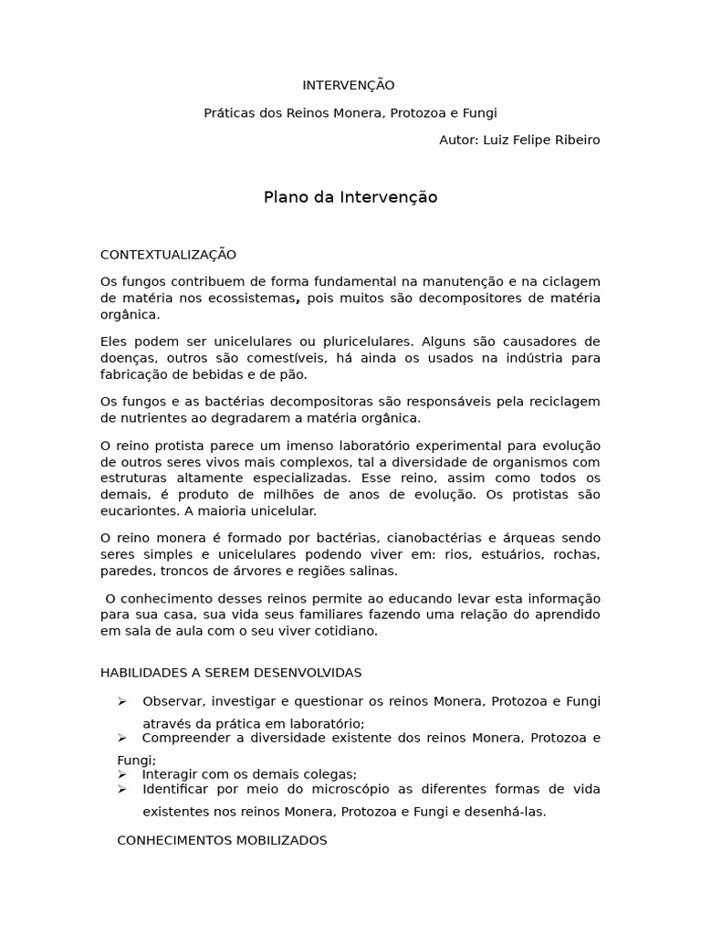 Praticas Dos Reinos Monera Protozoa e Fungi Luiz Felipe Ribeiro | PDF