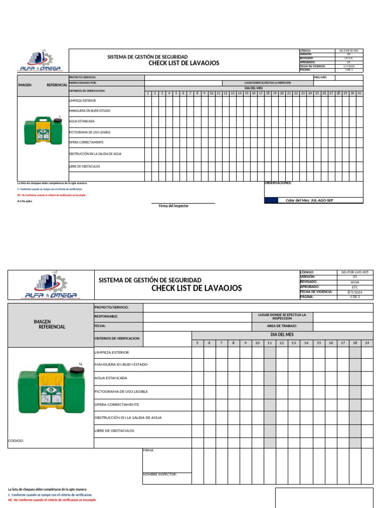 SIG-FOR-SE-005-CHECK LIST DE LAVAOJOS | PDF SIG-FOR-SE-005-CHECK LIST DE LAVAOJOS | PDF