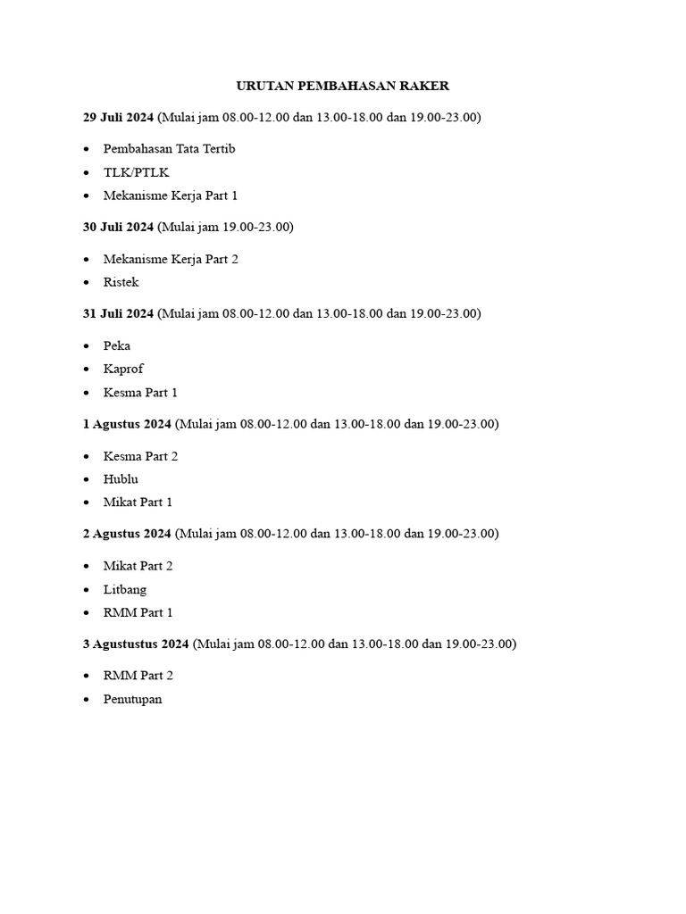 Urutan Pembahasan Raker | PDF