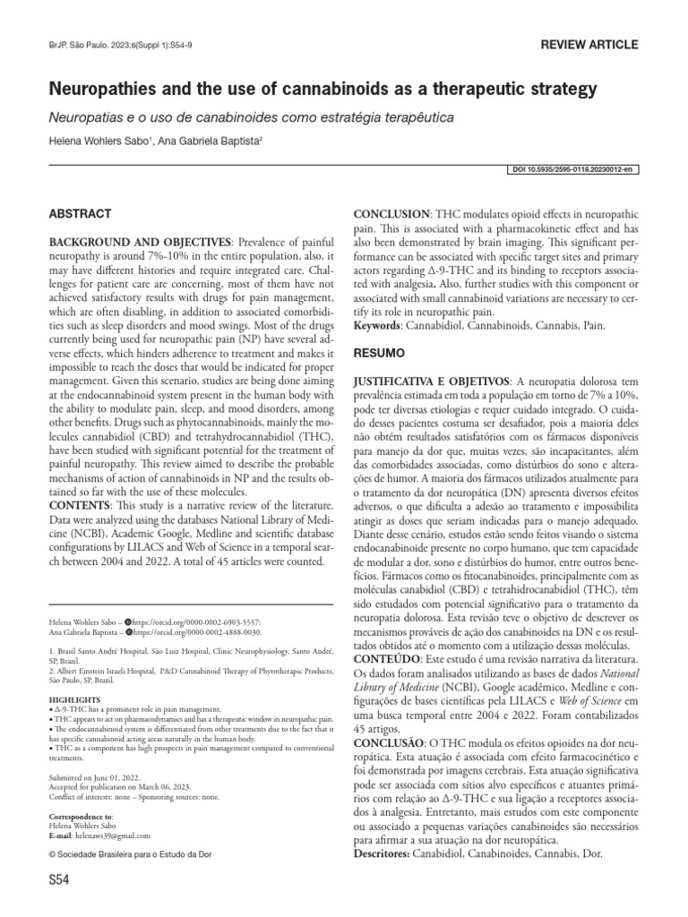 Neuropathies and The Use of Cannabinoids As A Therapeutic Strategy ...