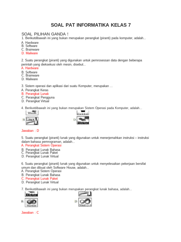 Soal Pat Informatika Kelas 7 Genap | PDF