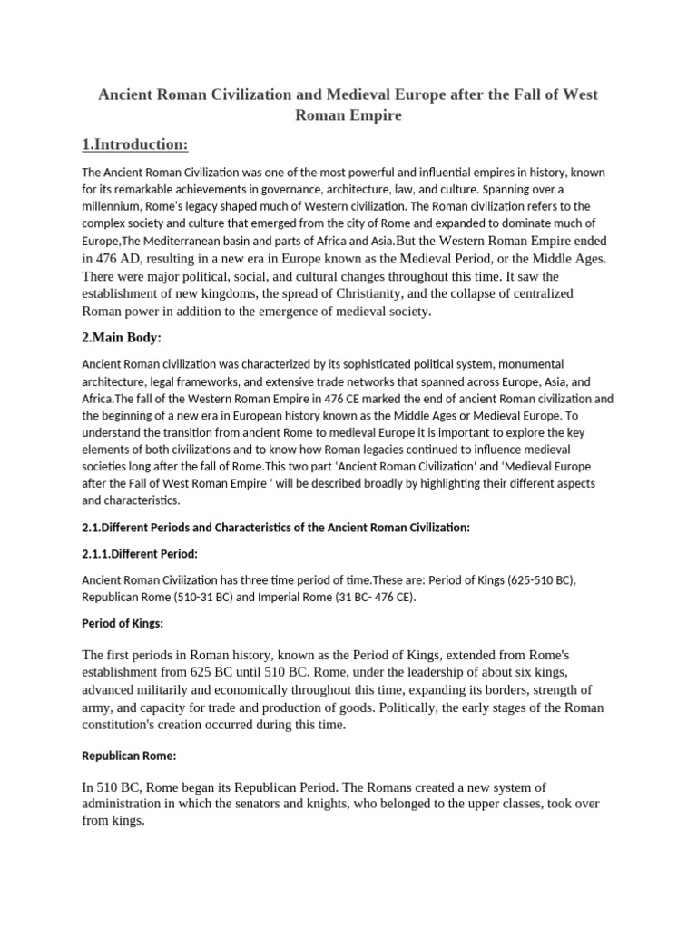 Assignment World Civilization On Ancient Roman Civilization and ...