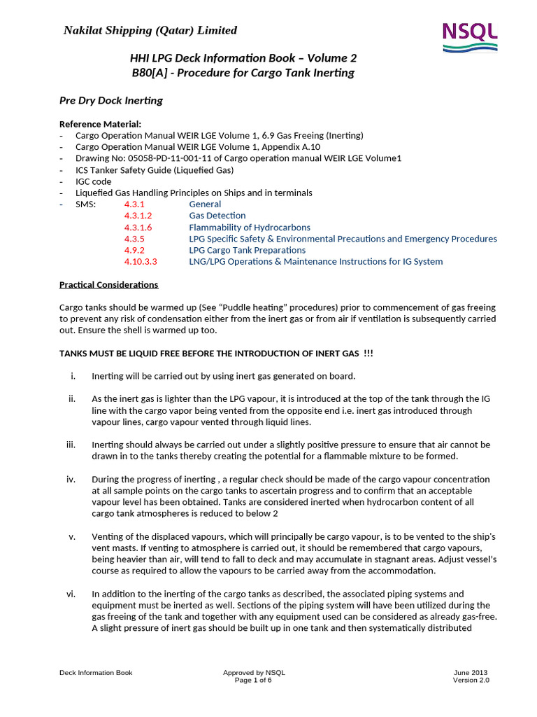B80A Procedure For Cargo Tank Inerting ( Inerting of Cargo Tanks and | PDF