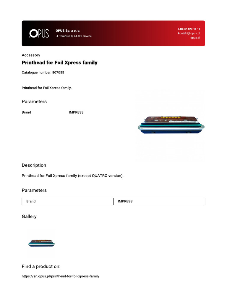 Data Sheet Printhead For Foil Xpress Family 12-04-2024!18!24 42 | PDF