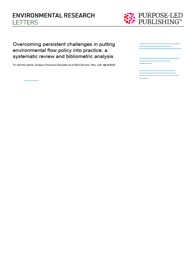 Overcoming Persistent Challenges in Putting Environmental Flow Policy ...