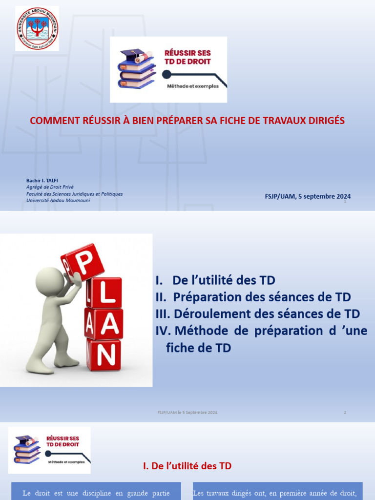 Présentation - TRAVAILLER SES FICHES DE TD - Sept 2024 | PDF