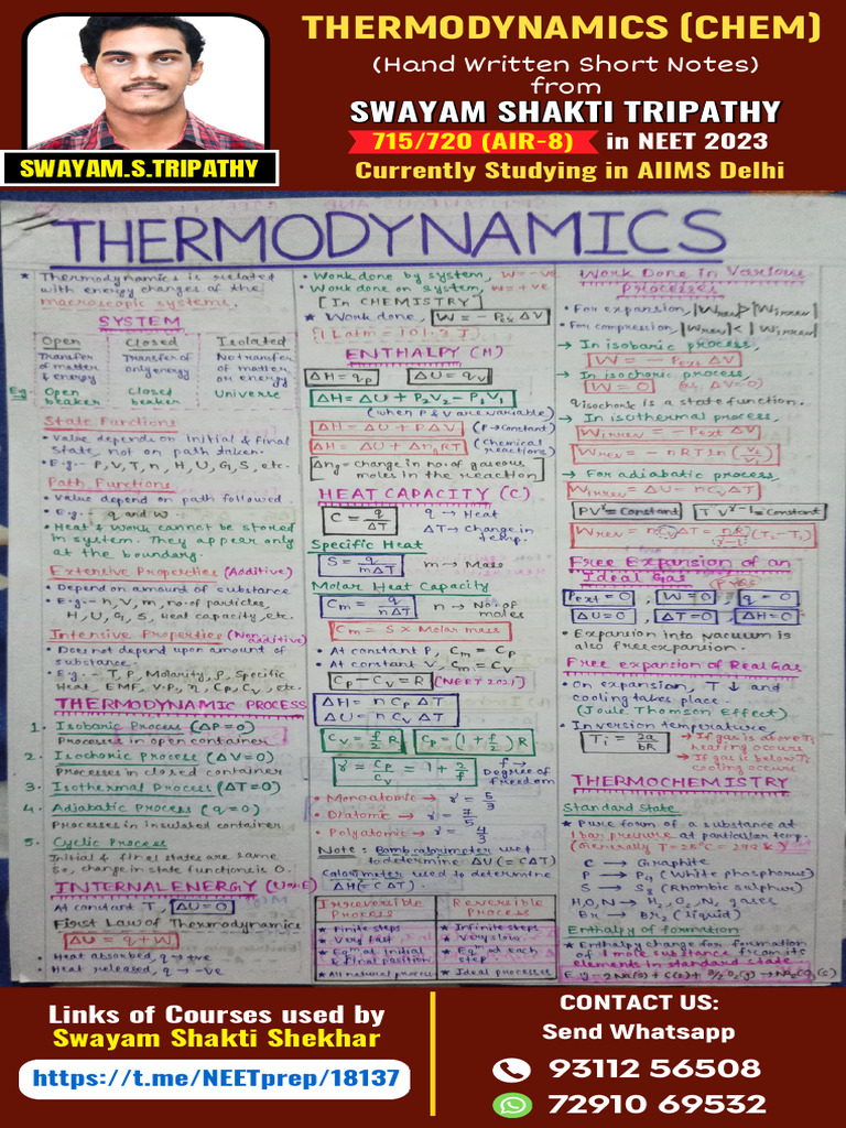 Thermodynamics (Chem) ) Short Notes | PDF