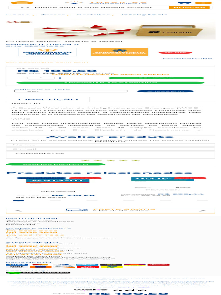 Cubos WISC, WAIS e WASI Valor Do Conhecimento | PDF