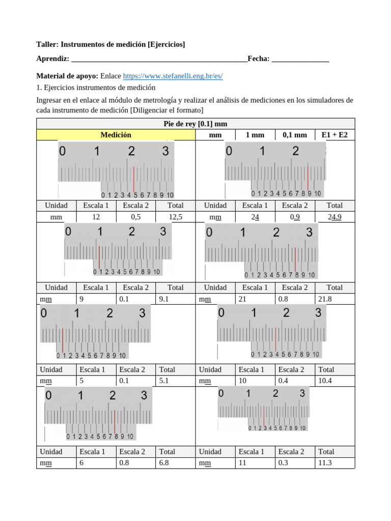 Taller Ejercicios Instrumentos de Medición | PDF