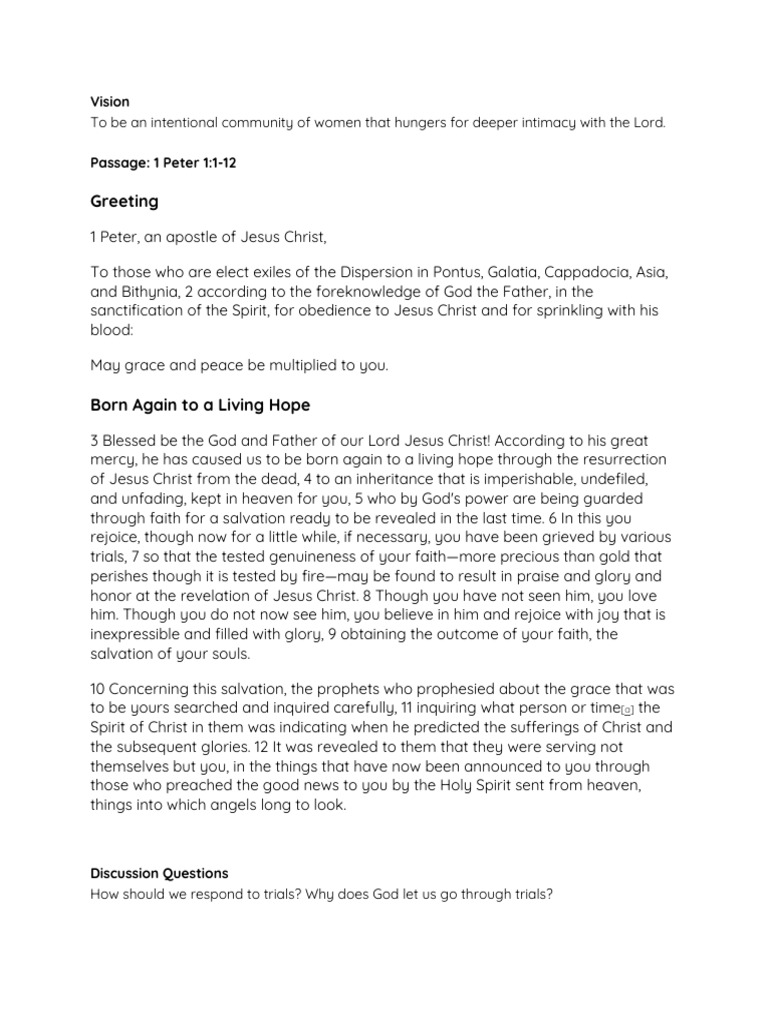1 Peter 1 - 1-12 Handout | PDF