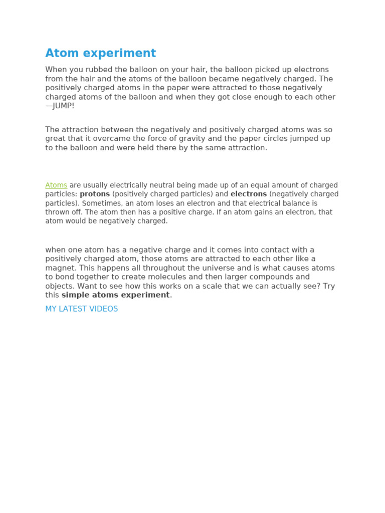 Atom experiment | PDF