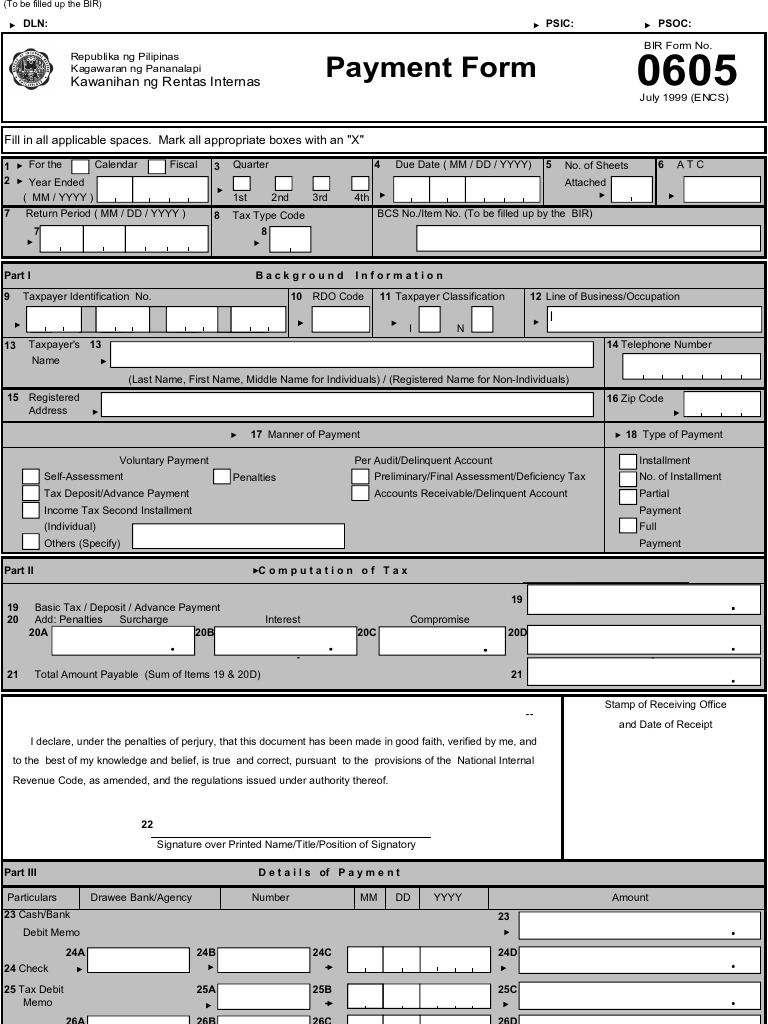 BIR 0605 Payments