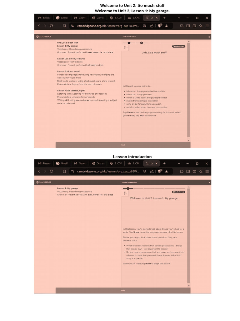 Welcome To Unit 2 Lesson 1 My Garage | PDF