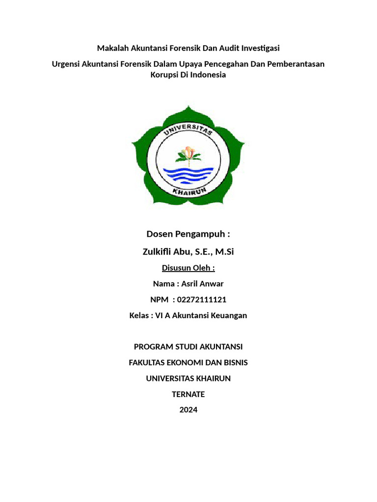 Makalah Akuntansi Forensik Dan Audit Investigasi | PDF