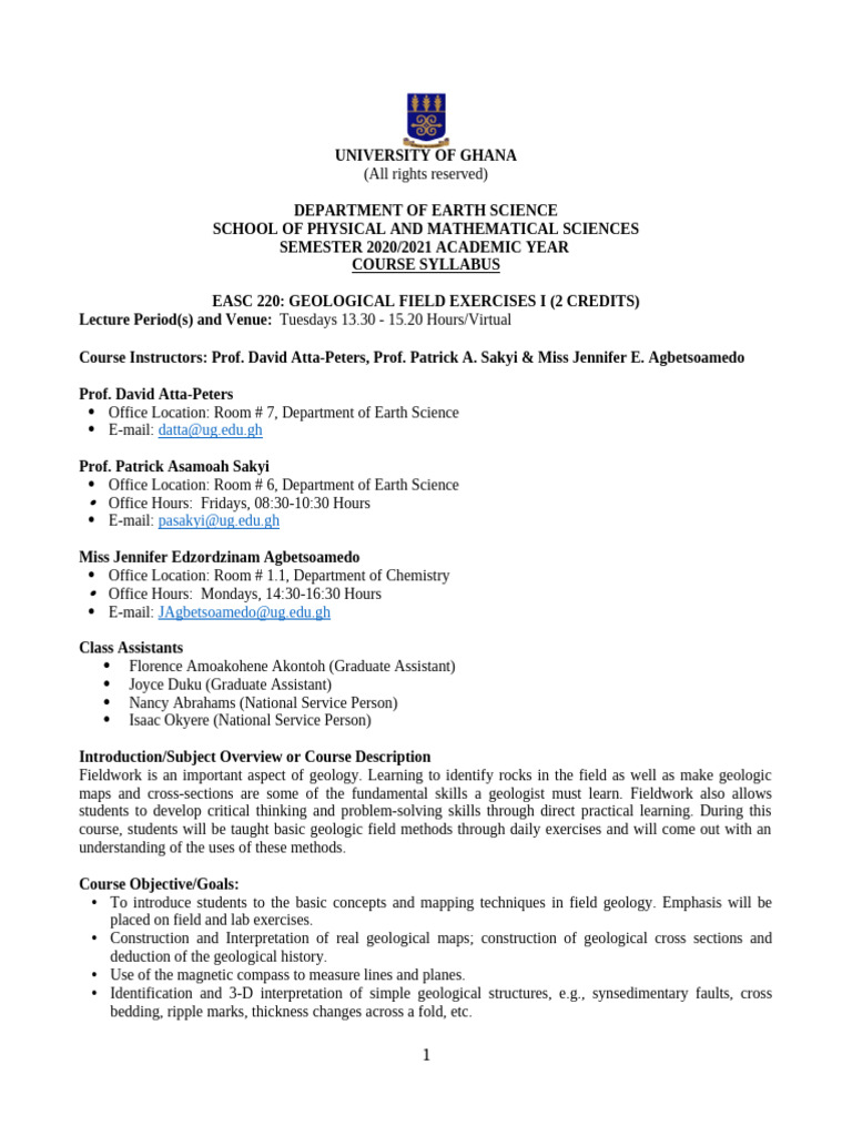 EASC 220_Course Outline copy | PDF