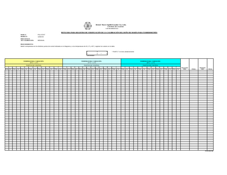 F-CC-017-02 Bit-Cora para Reg de Verif de La Calib Del Baño de Maria para Turbidimetria | PDF