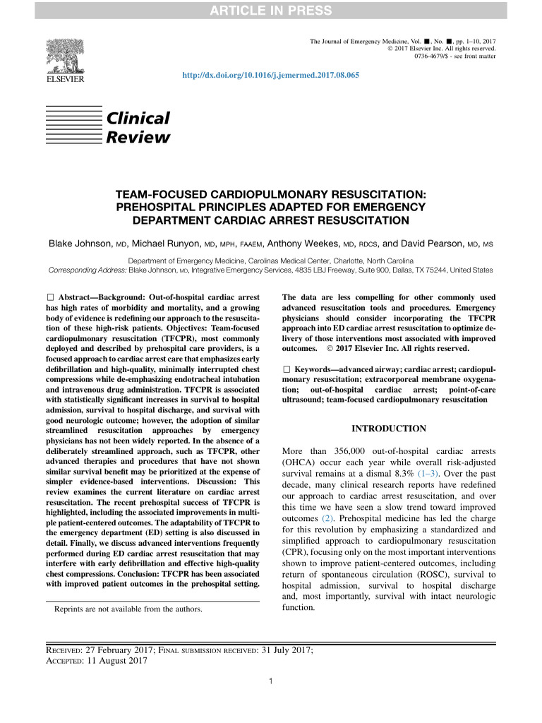 Team-Focused Cardiopulmonary Resuscitation - Prehospital Principles ...