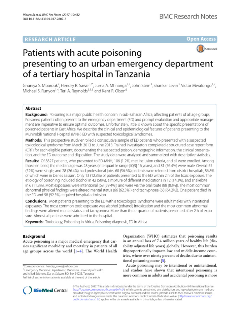 Patients With Acute Poisoning Presenting To An Urban Emergency ...