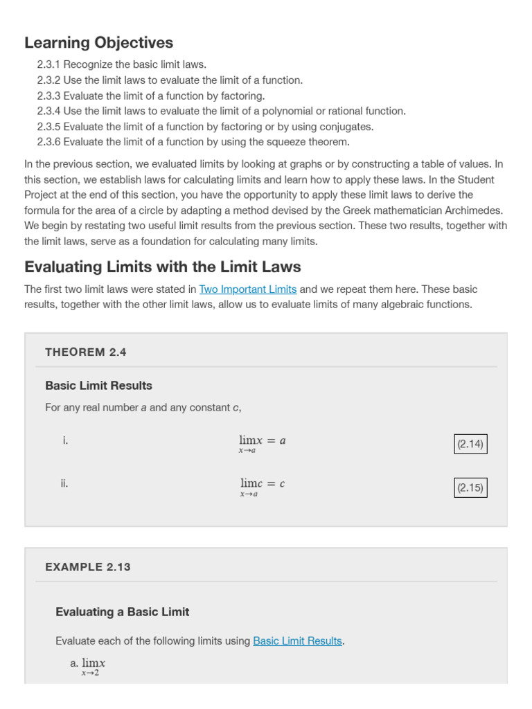 2.3 The Limit Laws - Calculus Volume 1 - OpenStax | PDF
