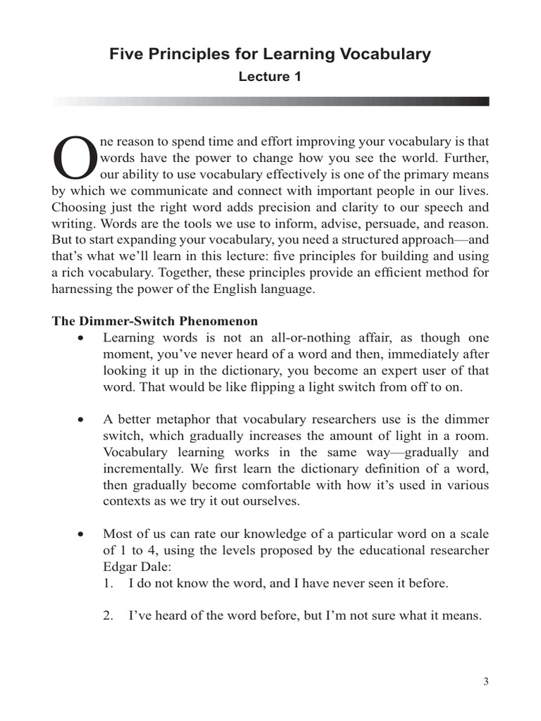 1.five Principles For Learning Vocabulary | PDF