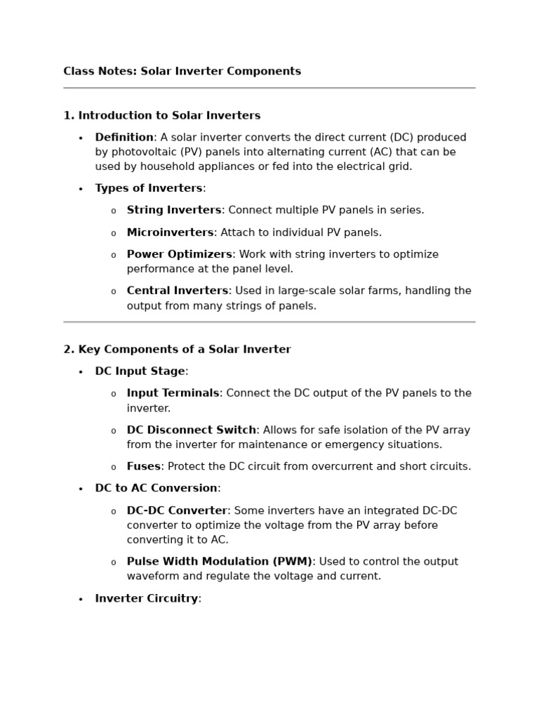 Class Notes Solar Inverter Components | PDF