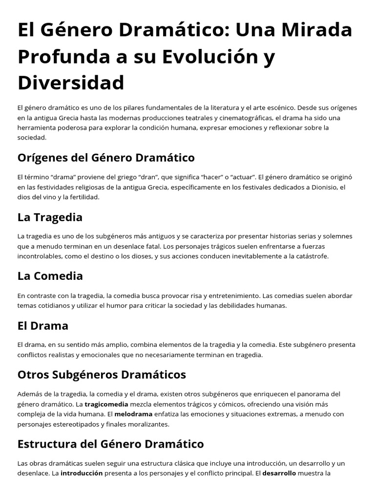 El Género Dramático Una Mirada Profunda A Su Evolución y Diversidad ...