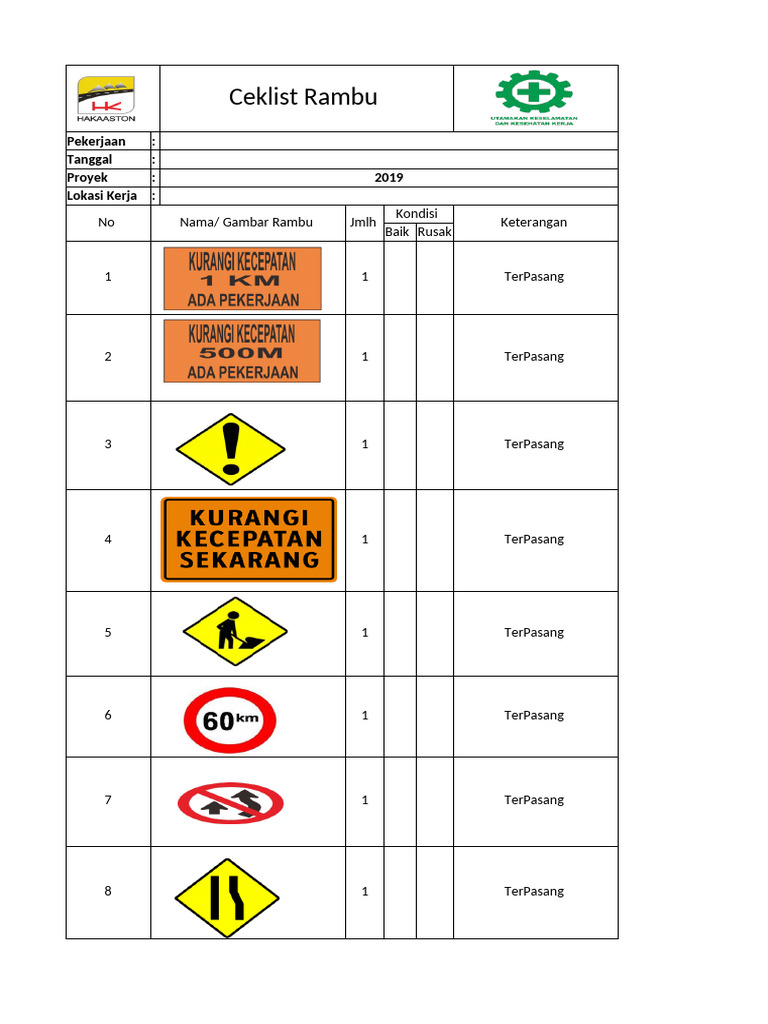 Ceklist Rambu | PDF