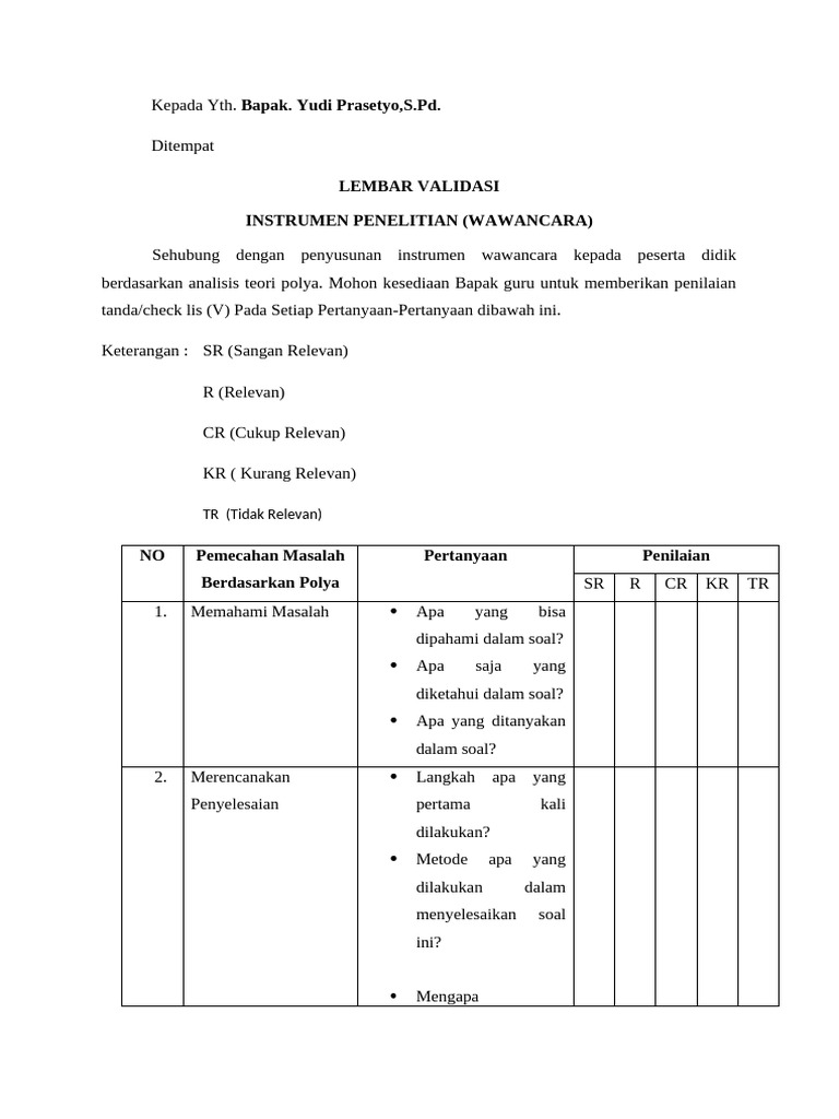 Lembar Validasi Wawancara Dan Tess | PDF