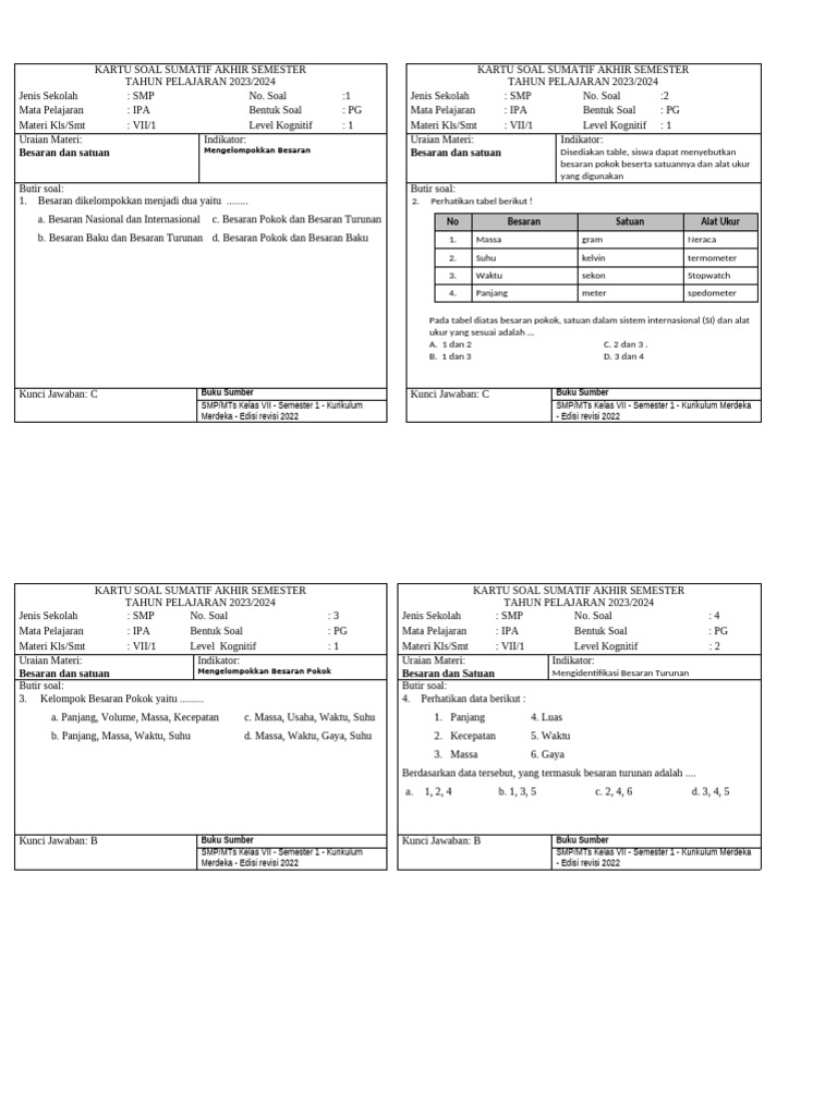 KARTU SOAL SAS Ipa Kls 7 | PDF